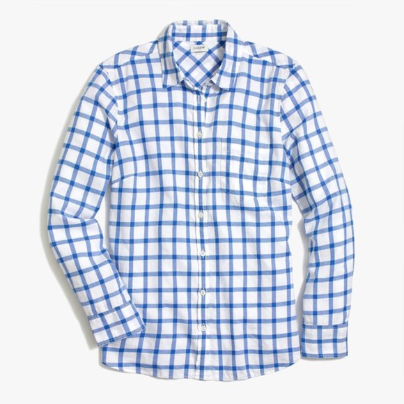 J. Crew | Tops | J Crew Blue White Windowpane Boy Fit Flannel Shirt | Poshmark